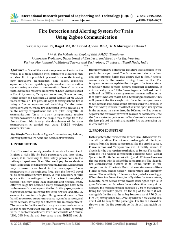 Pdf Fire Detection And Alerting System For Train Using Zigbee