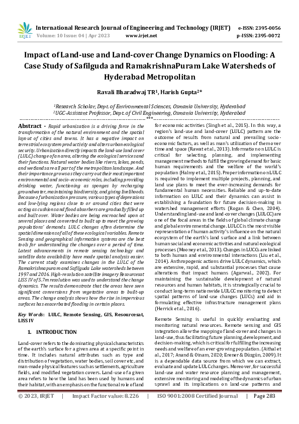 (PDF) Impact of Land-use and Land-cover Change Dynamics on Flooding: A Case Study of Safilguda ...