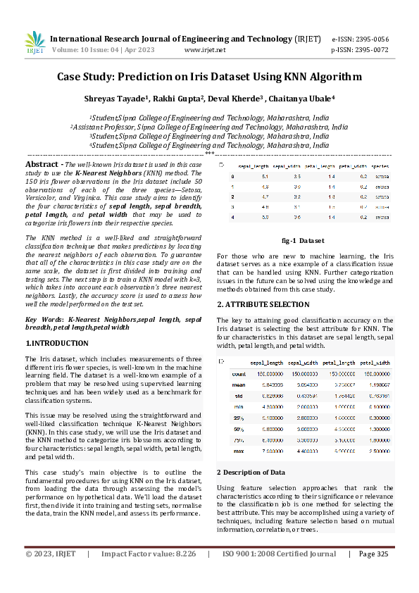 (PDF) Case Study: Prediction on Iris Dataset Using KNN Algorithm