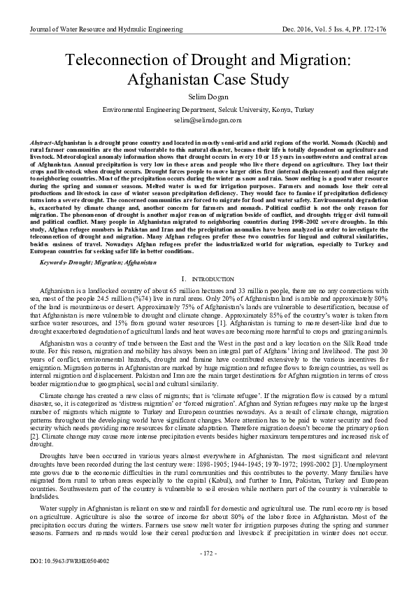 (PDF) Teleconnection of Drought and Migration: Afghanistan Case Study