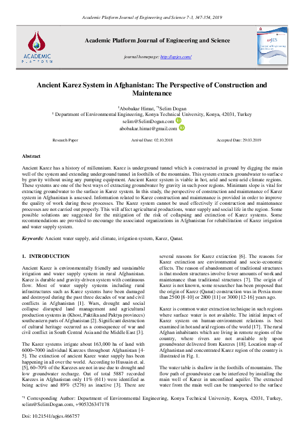 (PDF) Ancient Karez System in Afghanistan: The Perspective of ...