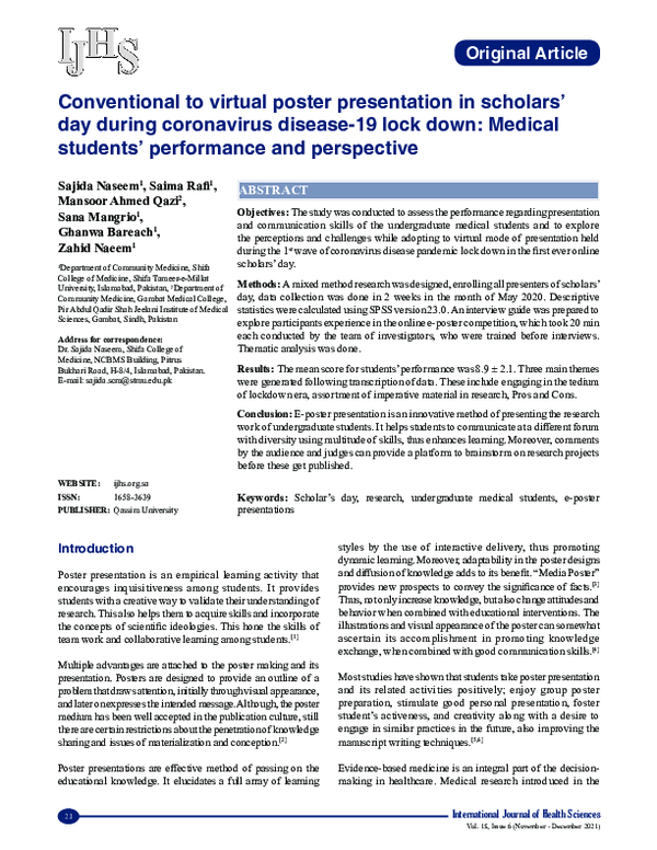 (PDF) Conventional to virtual poster presentation in scholars’ day ...