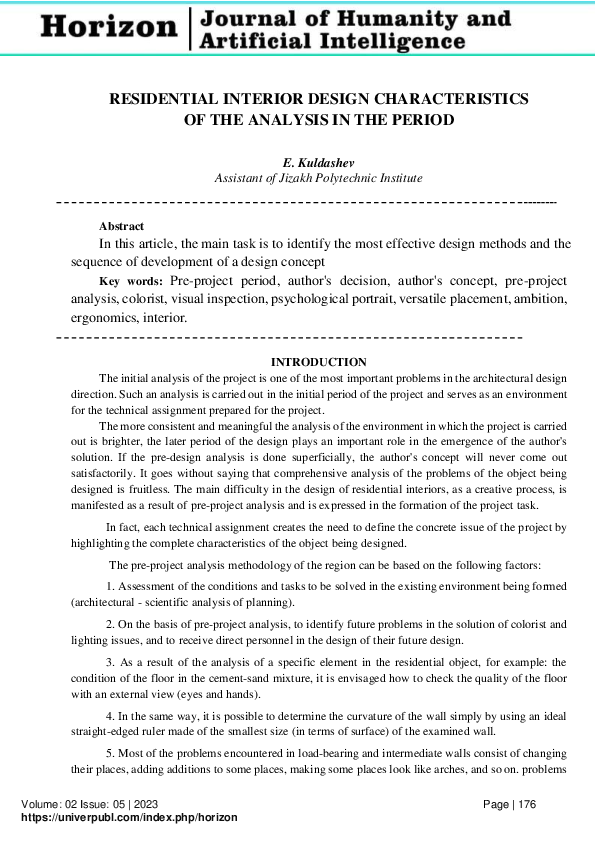 (PDF) RESIDENTIAL INTERIOR DESIGN CHARACTERISTICS OF THE ANALYSIS IN ...
