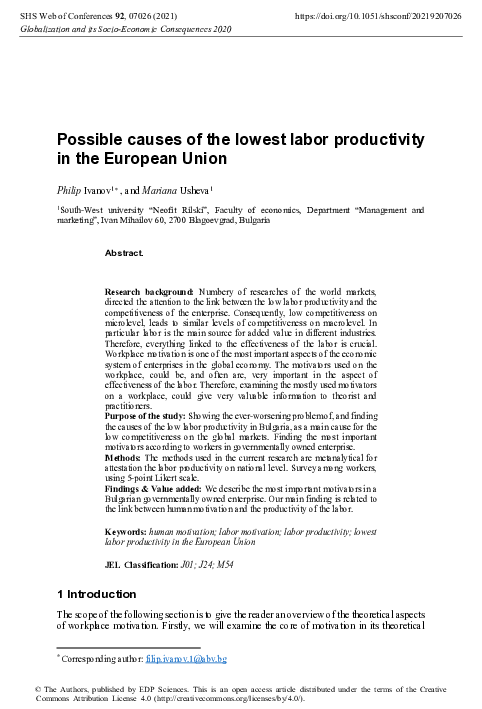 (PDF) Possible causes of the lowest labor productivity in the European ...