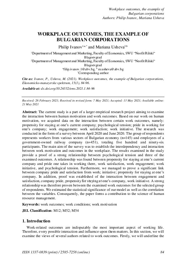 (PDF) Workplace Outcomes, the Example of Bulgarian Corporations ...