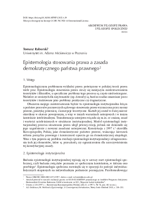 (PDF) Epistemologia stosowania prawa a zasada demokratycznego państwa ...