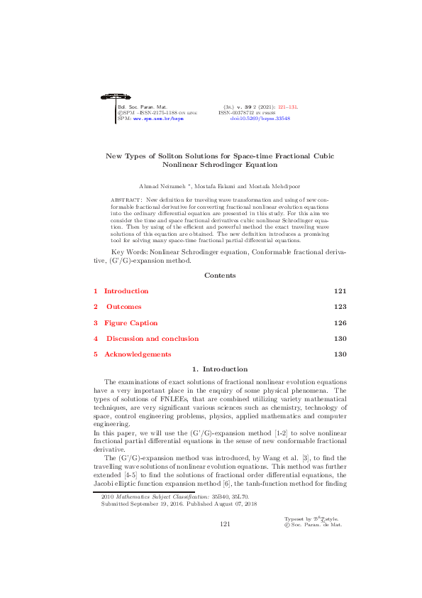 Pdf New Types Of Soliton Solutions For Space Time Fractional Cubic Nonlinear Schrodinger Equation