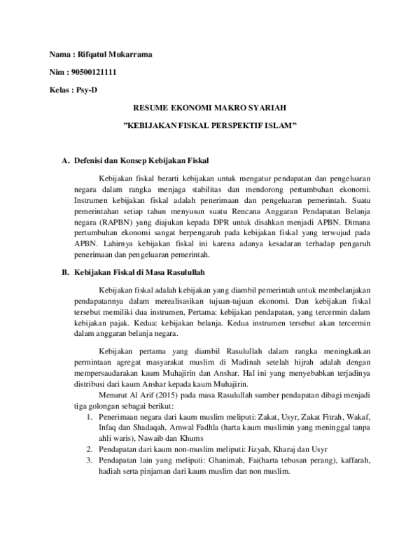 RESUME MATERI KEBIJAKAN FISKAL PERSPEKTIF ISLAM