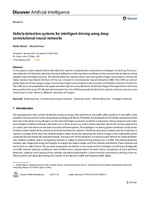 Pdf Vehicle Detection Systems For Intelligent Driving Using Deep Convolutional Neural Networks