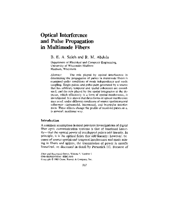(PDF) Optical interference and pulse propagation in multimode fibers