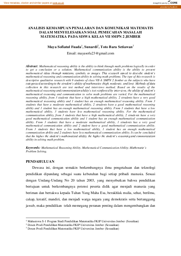 (PDF) Analisis Kemampuan Penalaran Dan Komunikasi Matematis Dalam Menyelesaikan Soal Pemecahan ...