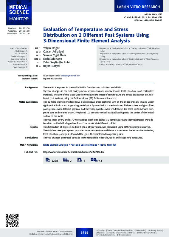 Pdf Evaluation Of Temperature And Stress Distribution On 2 Different Post Systems Using 3
