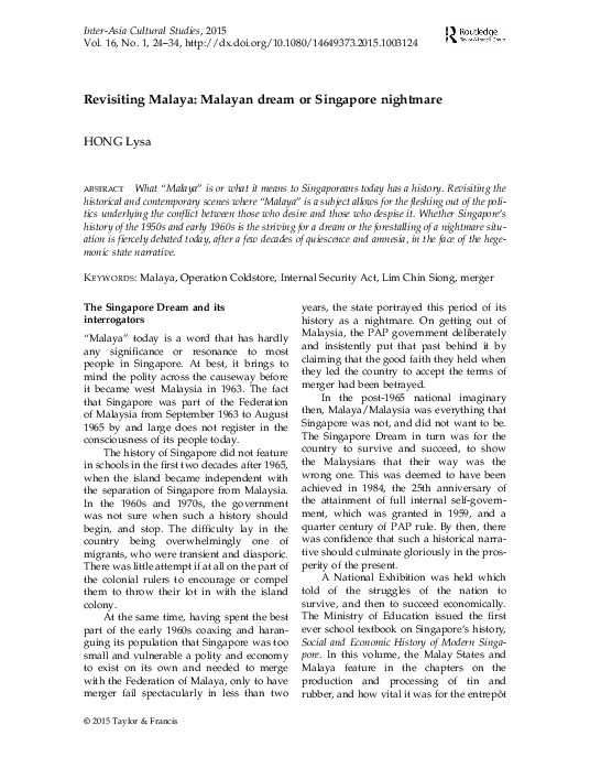 (PDF) Revisiting Malaya: Malayan dream or Singapore nightmare