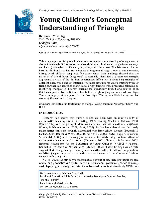 (PDF) Young Children's Conceptual Understanding of Triangle