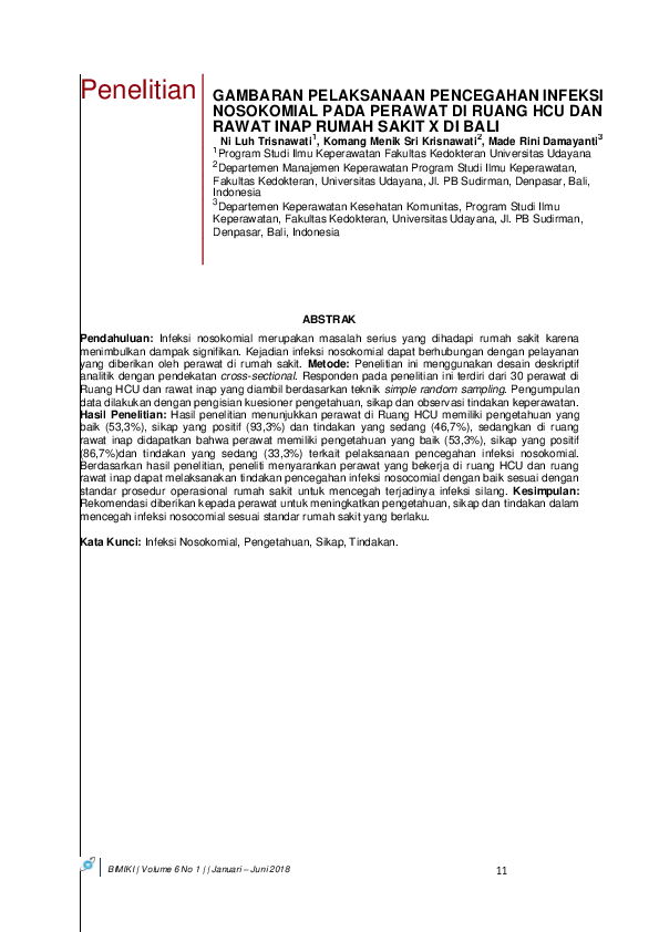 (PDF) Gambaran Pelaksanaan Pencegahan Infeksi Nosokomial pada Perawat ...