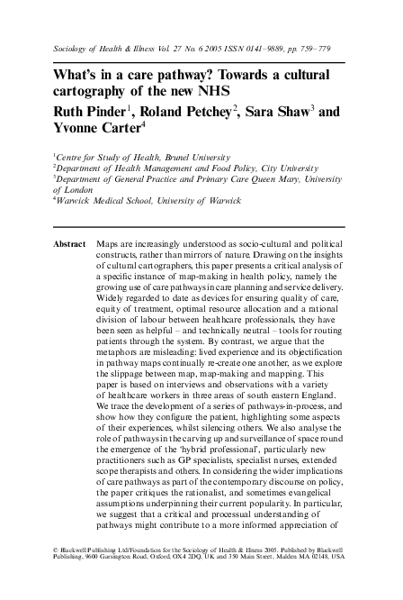 (PDF) What's in a care pathway? Towards a cultural cartography of the ...