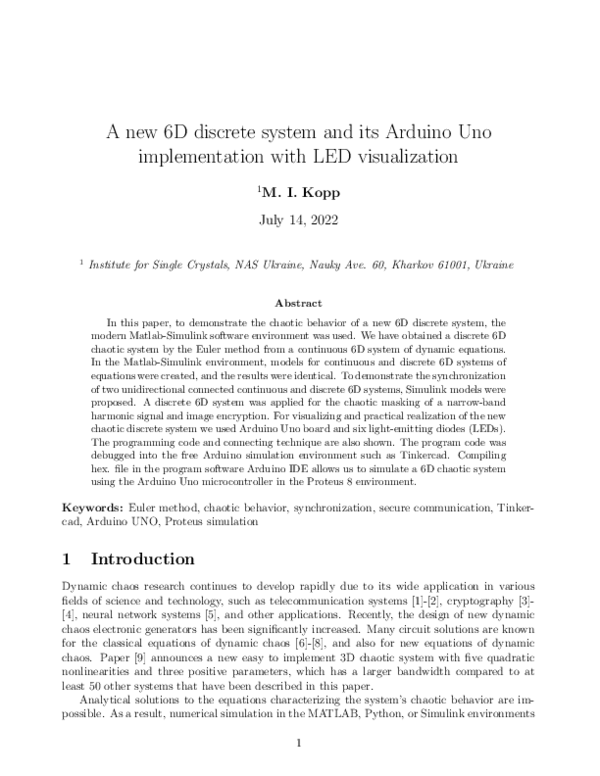 Pdf A New 6d Discrete System And Its Arduino Uno Implementation With