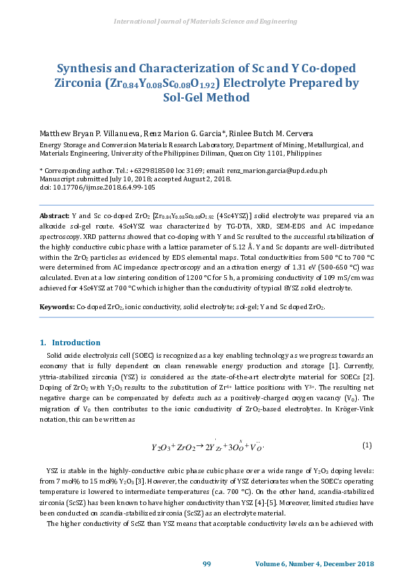 (PDF) Synthesis and Characterization of Sc and Y Co-doped Zirconia (Zr0 ...