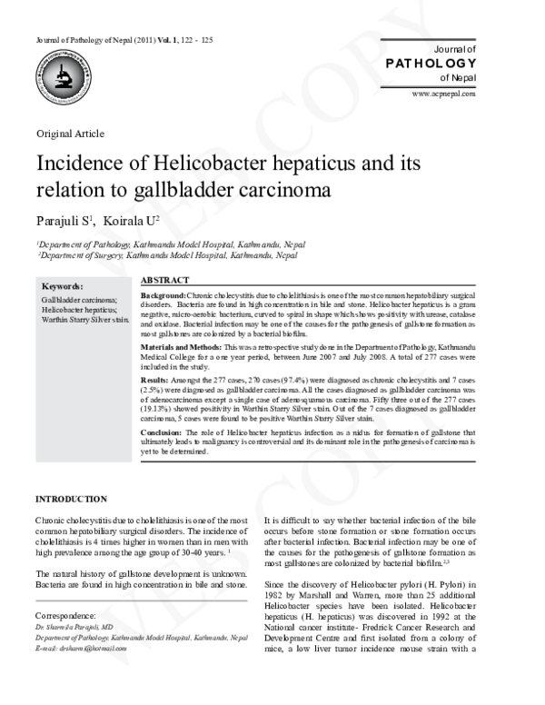 (PDF) Incidence of Helicobacter hepaticus and its relation to ...