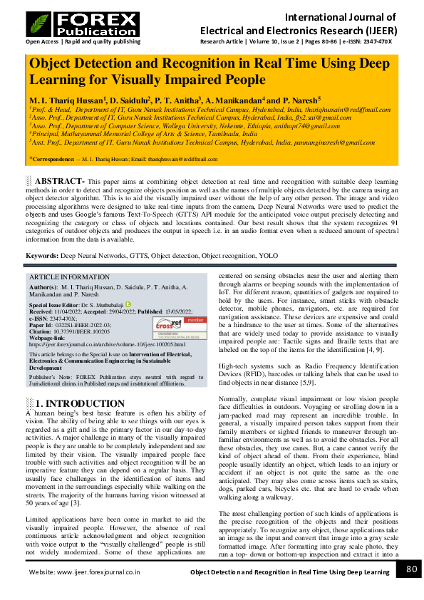 Pdf Object Detection And Recognition In Real Time Using Deep Learning