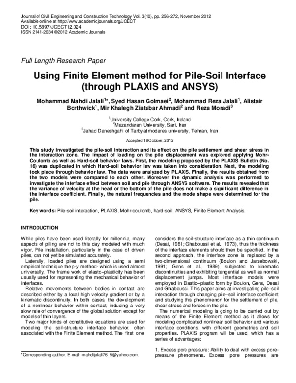(PDF) Using Finite Element method for Pile-Soil Interface (through PLAXIS and ANSYS)