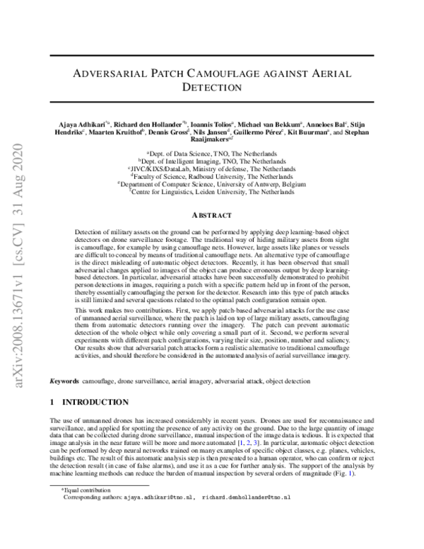 Pdf Adversarial Patch Camouflage Against Aerial Detection
