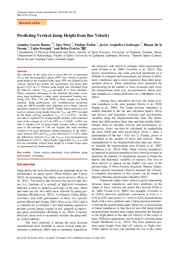 (PDF) Predicting vertical jump height from bar velocity