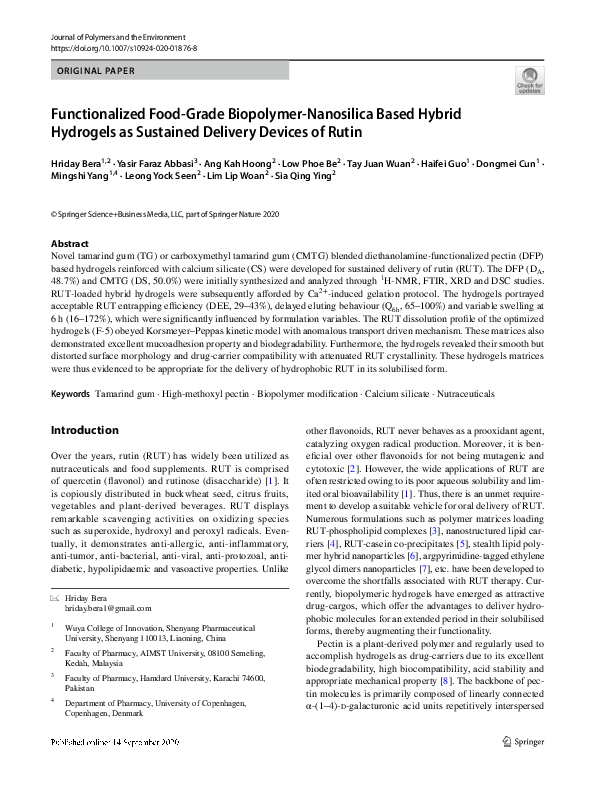 (PDF) Functionalized Food-Grade Biopolymer-Nanosilica Based Hybrid ...