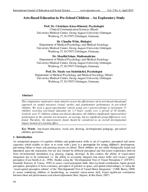 (PDF) Arts-Based Education in Pre-School Children -An Exploratory Study