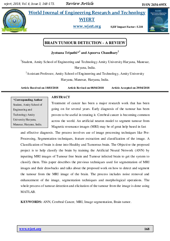 Pdf Brain Tumour Detection A Review