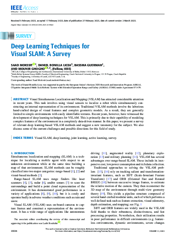(PDF) Deep Learning Techniques for Visual SLAM: A Survey
