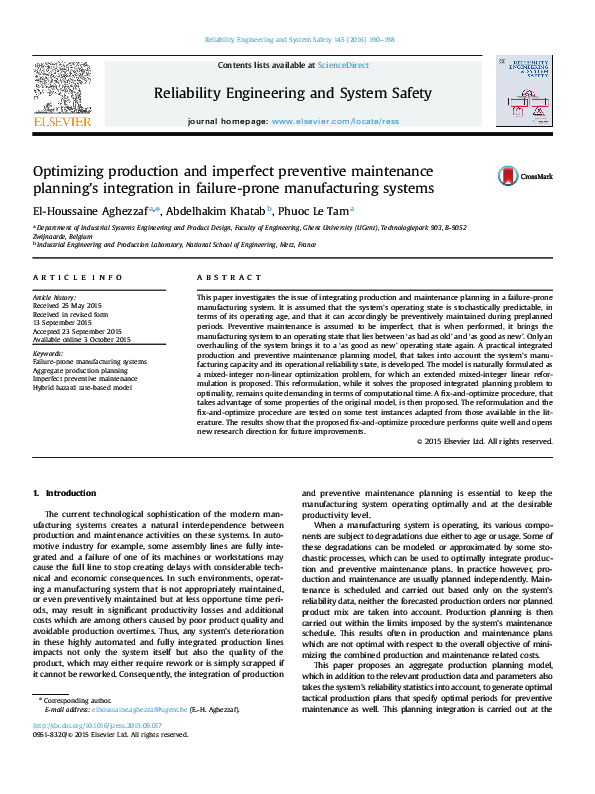 (PDF) Optimizing production and imperfect preventive maintenance ...