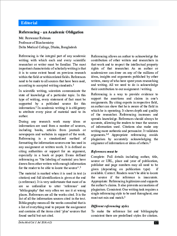 (PDF) Referencing – an Academic Obligation