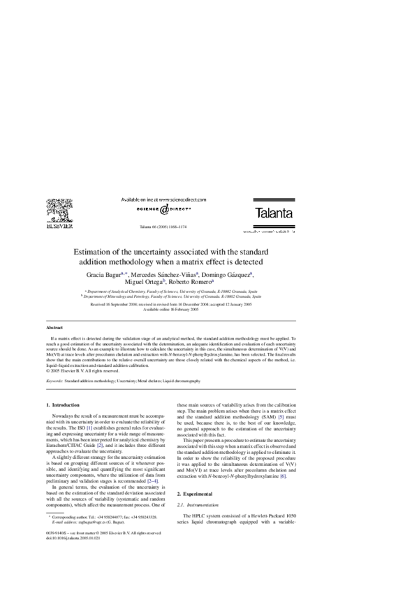 (PDF) Estimation of the uncertainty associated with the standard addition methodology when a ...