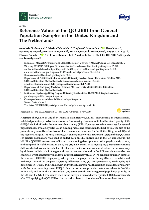 (PDF) Reference Values of the QOLIBRI from General Population Samples ...