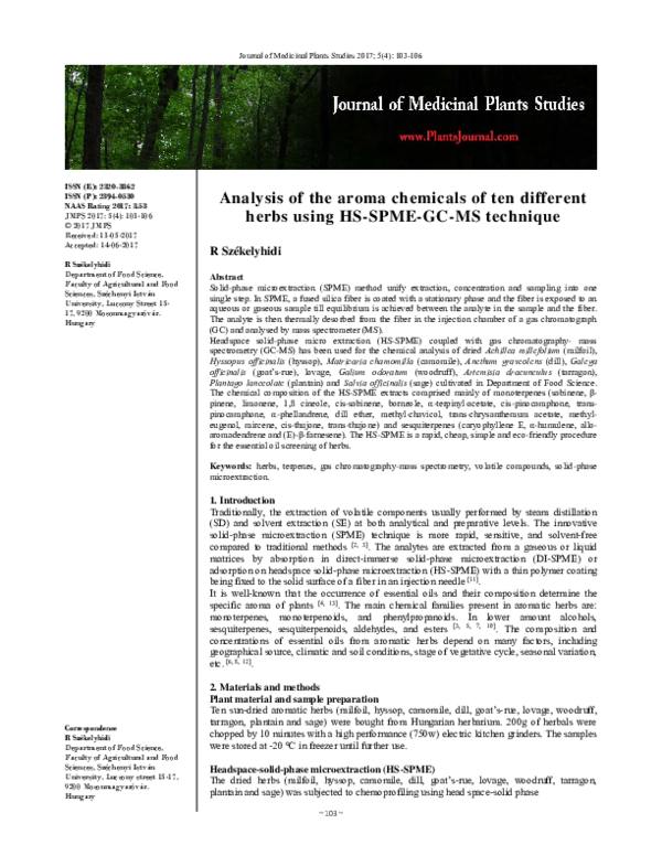 (PDF) Analysis of the aroma chemicals of ten different herbs using HS ...