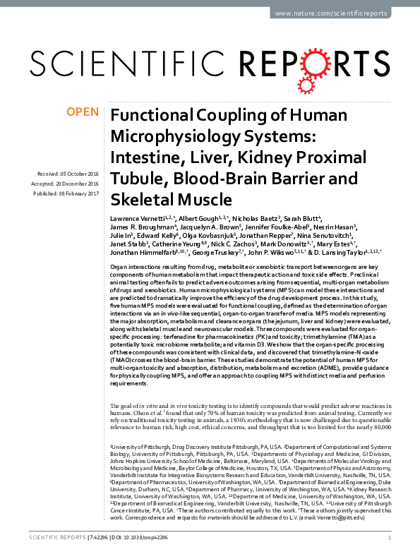 (PDF) Functional Coupling of Human Microphysiology Systems: Intestine ...