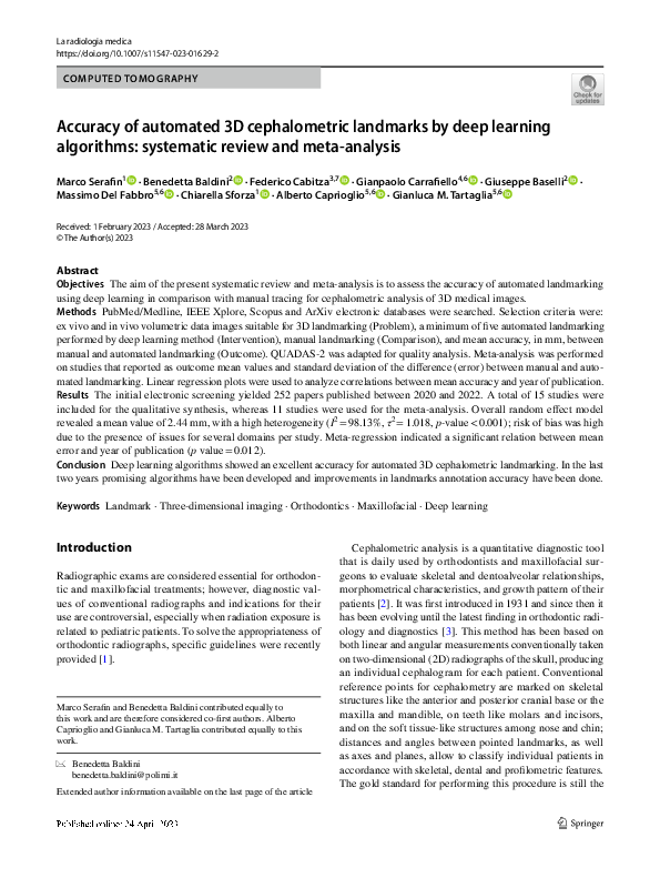 Pdf Accuracy Of Automated 3d Cephalometric Landmarks By Deep Learning Algorithms Systematic