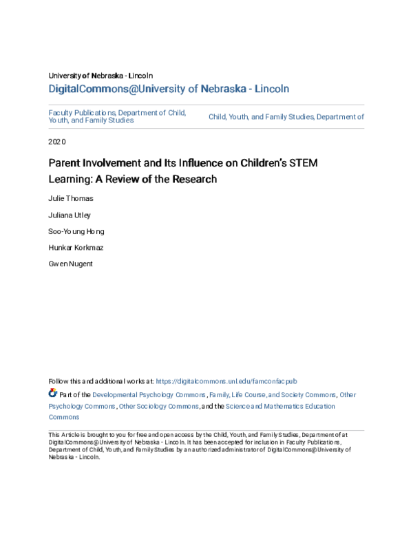 (PDF) Parent Involvement and Its Influence on Children’s STEM Learning
