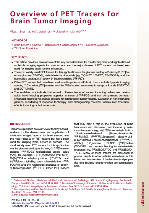 (PDF) Overview of PET Tracers for Brain Tumor Imaging