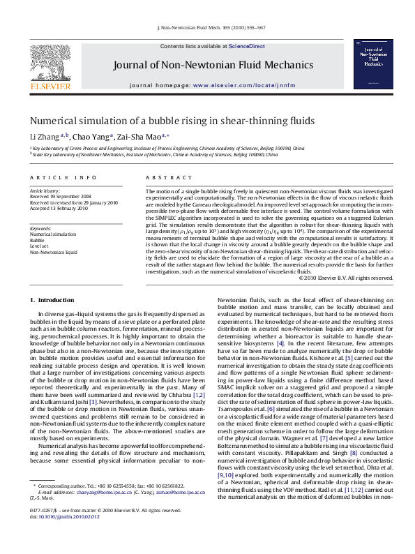 (PDF) Numerical simulation of a bubble rising in shear-thinning fluids