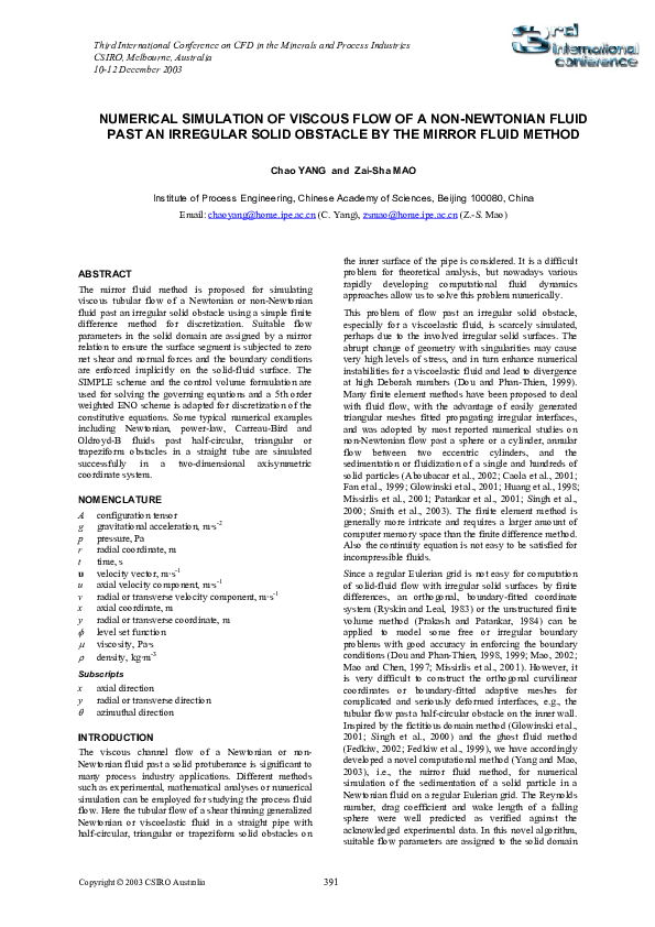 (PDF) Numerical Simulation of Viscous Flow of a Non-Newtonian Fluid Past an Irregular Solid ...