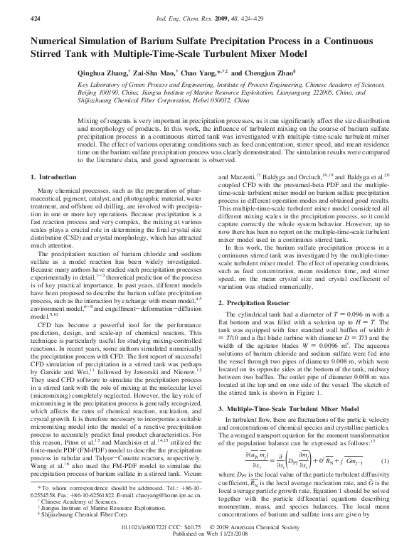 (PDF) Numerical Simulation of Barium Sulfate Precipitation Process in a Continuous Stirred Tank ...