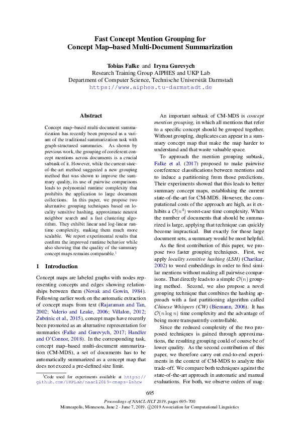(PDF) Fast Concept Mention Grouping for Concept Map-based Multi-Document Summarization