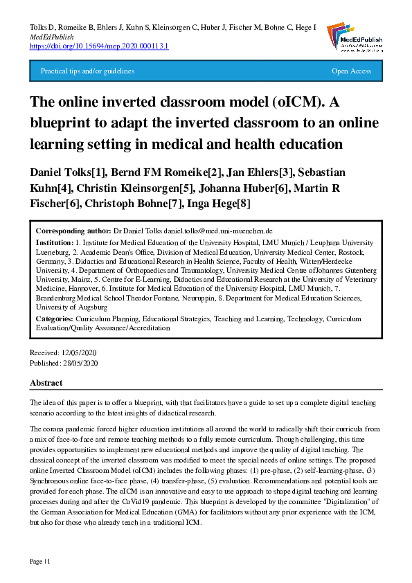 (PDF) The online inverted classroom model (oICM). A blueprint to adapt ...