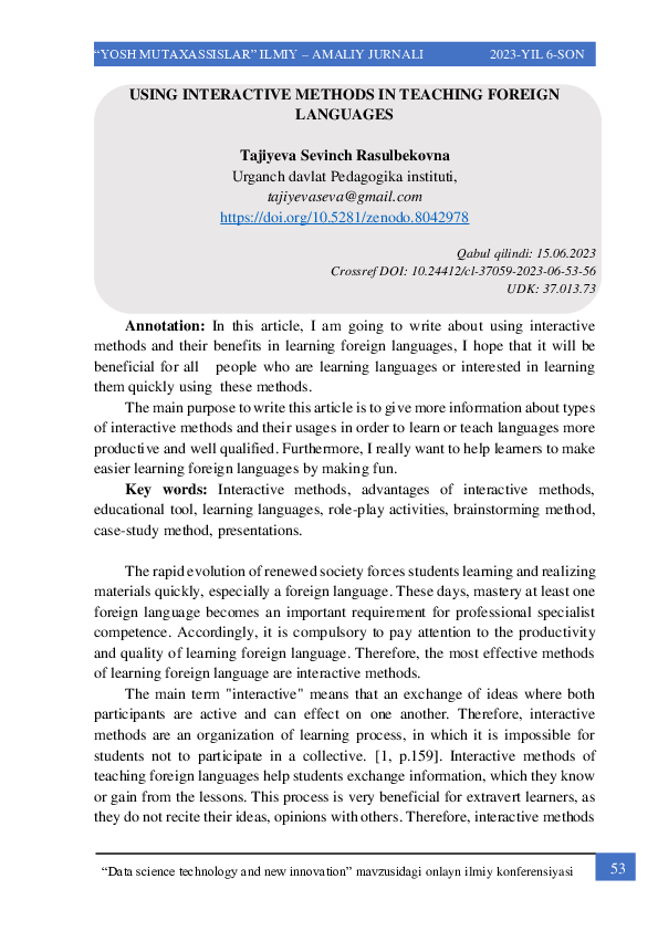 (PDF) USING INTERACTIVE METHODS IN TEACHING FOREIGN LANGUAGES