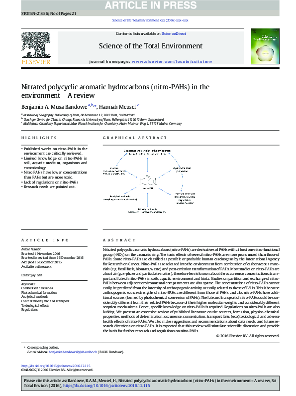 (PDF) Nitrated polycyclic aromatic hydrocarbons (nitro-PAHs) in the environment – A review