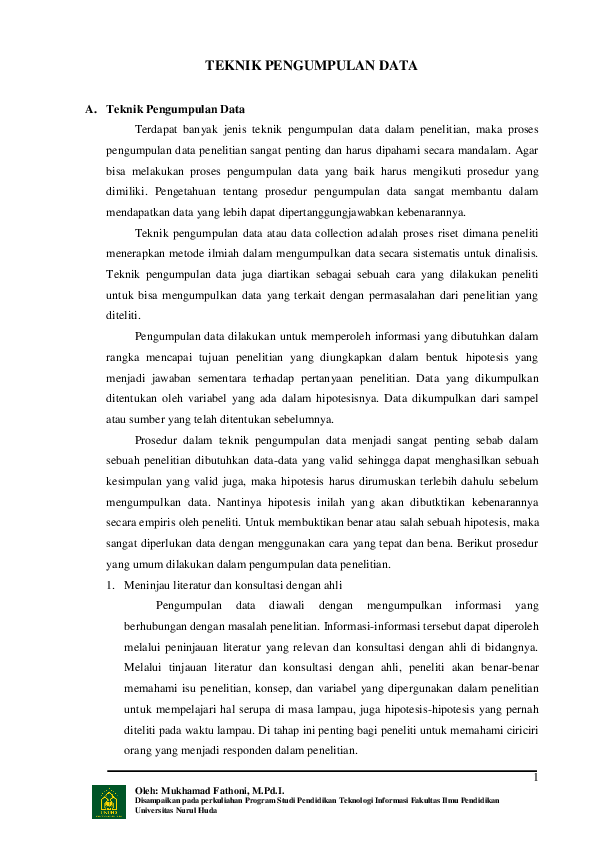 (PDF) Teknik Pengumpulan Data Penelitian