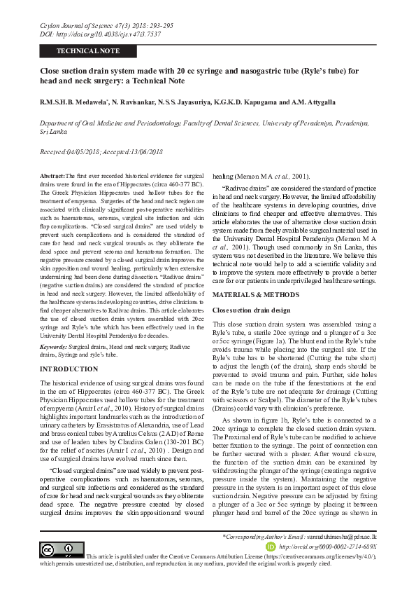(PDF) Close suction drain system made with 20 cc syringe and ...