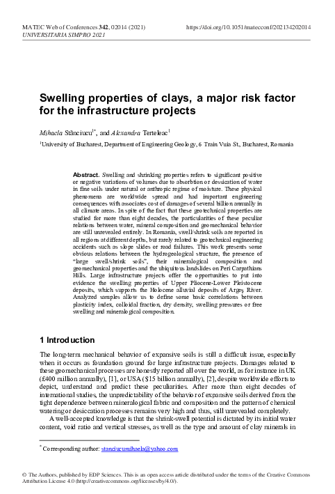 (PDF) Swelling properties of clays, a major risk factor for the ...